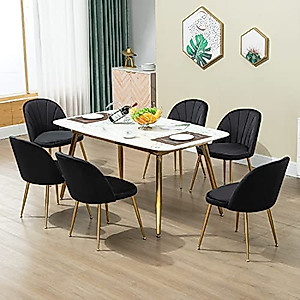 X-VOLSPORT Modern Velvet Dining Chairs Set of 2, Tufted Upholstered Club Chairs Armless Side Chair with Metal Gold Legs, Office Guest Chair for Reception, Accent Chair for Living Room Bedroom, Black