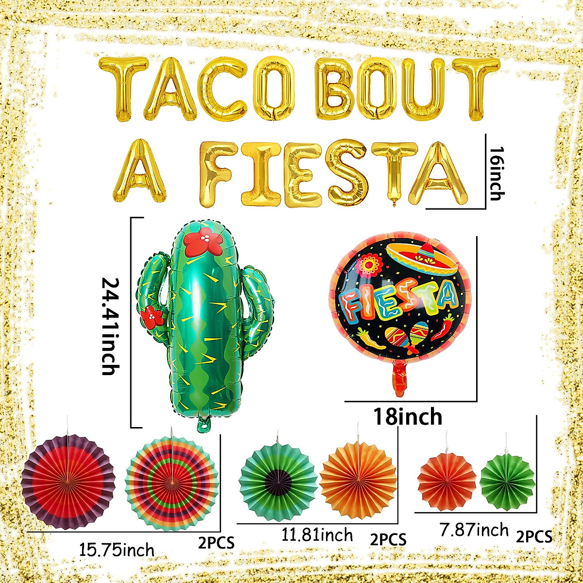 JeVenis Set of 10 Taco Bout a Fiesta Balloons Taco Bout a Party Decoration Fiesta Banner Cactus Baby Shower Decor Fiesta Baby Shower Decorations