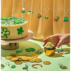 Jadive 36 Pieces St. Patrick's Day PVC Keychains Irish Festival Themed Party Decor Keychain for Kids Gnome, Shamrock, Beer, Irish, Horseshoes, Coins 9 Styles (Shamrock)