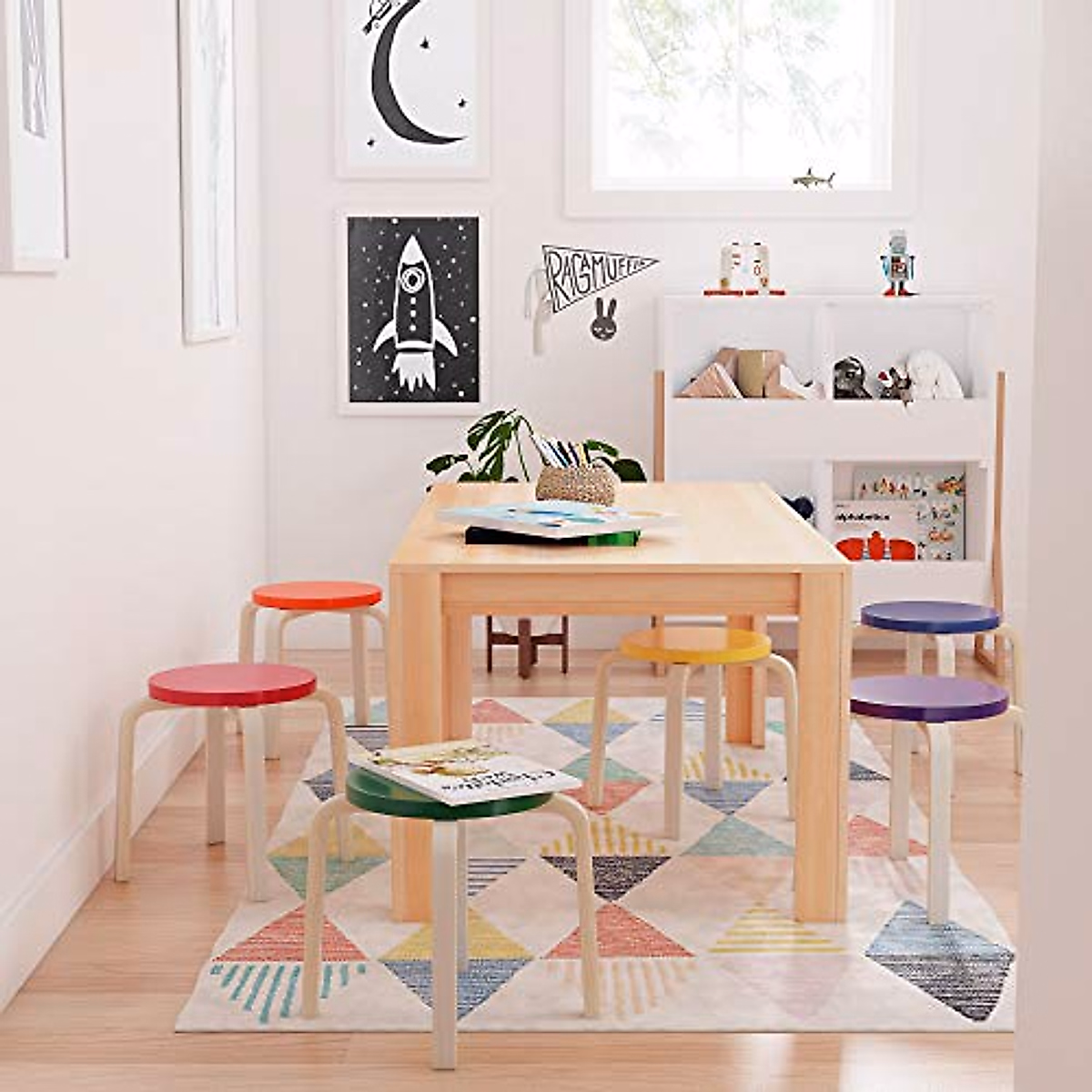 ECR4Kids Bentwood Stackable Stools, Classroom Furniture, Assorted, 6-Piece