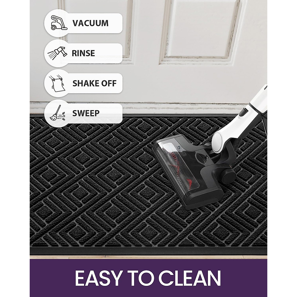 DEXI Door Mat Heavy Duty Outdoor Indoor Doormat, Stain and Fade Resistant, Non Slip Front Door Mats, Patio Entryway Floor Mat, 17"x29", Checkered Black