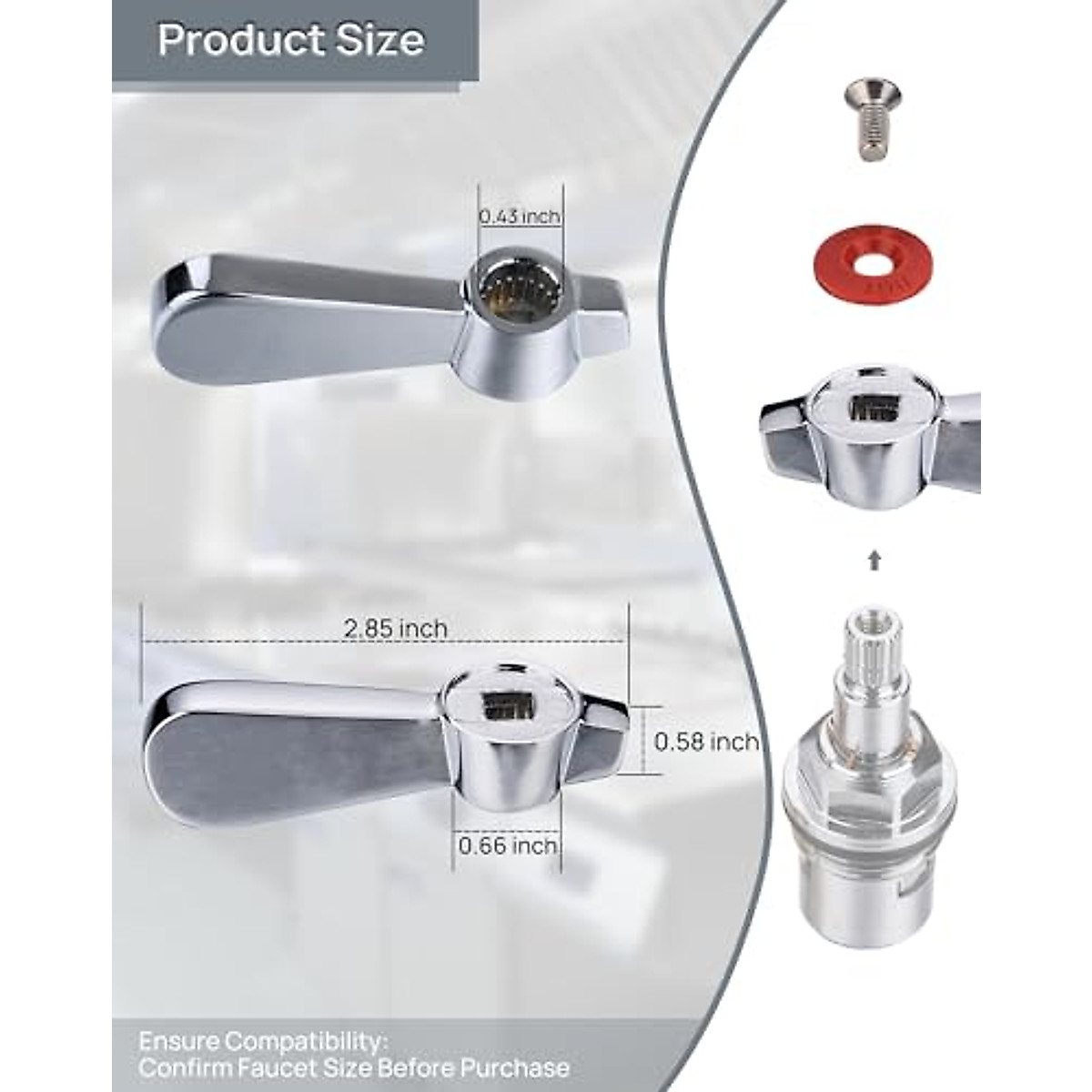 Phivan Commercial Faucet Parts Kitchen Faucet Handle Replacement Kit - 2 Pack Lever Handles 0.43" Round Stem Hole Fits Most 3/8" Shaft, Ideal for Kitchen, Laundry, Restaurant, and Industrial Use