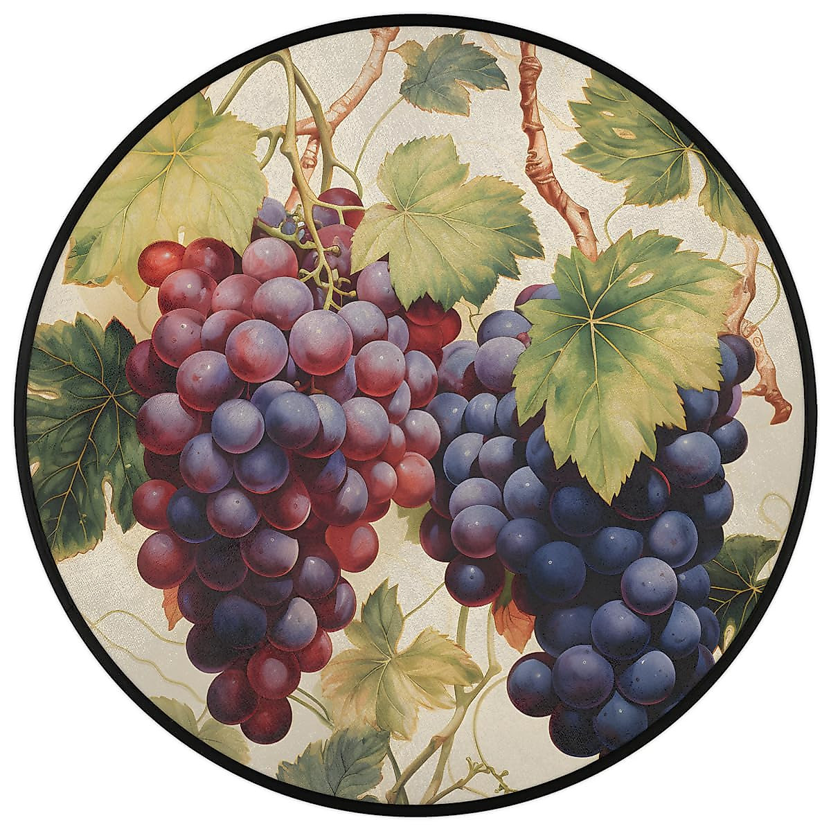 TULIMET Fruit Grapes 5'2'' Ft Round Area Rug Washable Non-Slip Circle Rug Floor Carpet Mat for Bathroom Bedroom Living Room Kitchen Entryway Dining Room