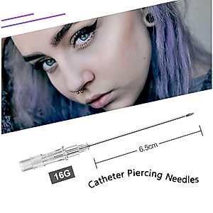 Sotica 5pcs Ear Nose Piercing Needles 16G IV Catheter Needles Cannula Body Piercing Needles Hollow Needles Kit For Belly Navel Nipple Piercing Stainless Steel Piercing (16G)