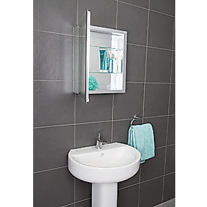 Croydex Winster 20-Inch x 16-Inch Recessed or Surface Mount Medicine Cabinet with Hang 'N' Lock Fitting System, Aluminum, Silver