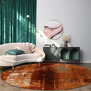 Round Area Rugs Collection 4 Ft, Burnt Orange Non-Slip Residential Carpet, Modern Abstract Geometric Art Oil Painted Indoor Crawling Mats Runner Rugs for Living Room/Dining Room/Bedroom