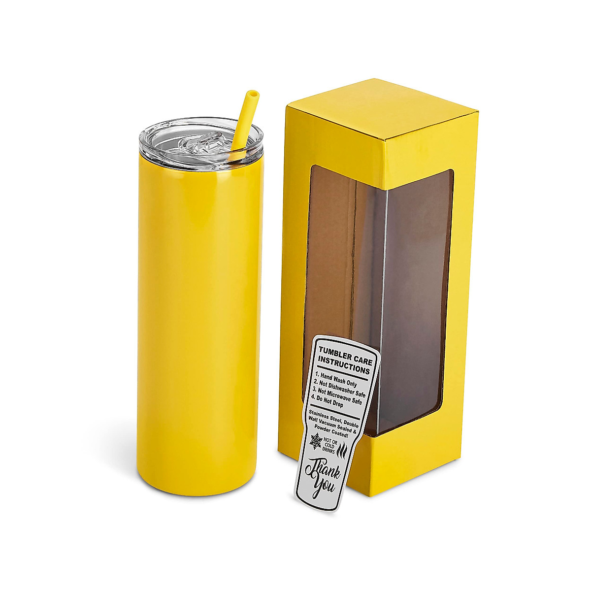 makerflo 20oz Powder Coated Tumbler Craft-Ready Insulated Stainless Steel for DIY Gifts & Personalization (Laser Engravable)-(Yellow, 1 pack)