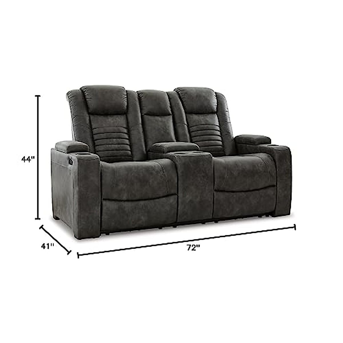 Signature Design by Ashley Soundcheck Contemporary Faux Leather Tufted Power Reclining Loveseat with Control and Adjustable Headrest, Gray
