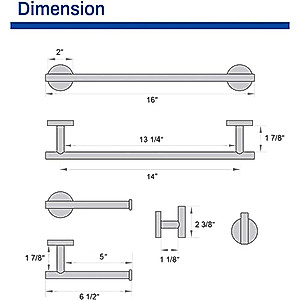 USHOWER Brushed Gold Bathroom Hardware Set, Includes 16-Inch Hand Towel Bar, Durable SUS304 Stainless Steel, 4-Piece