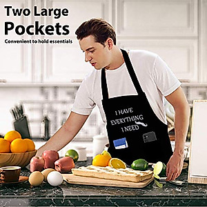 Apron Couples, YIKA Cooking Kitchen Aprons Set: Waterproof Apron for Women Men, with Adjustable Neck Strap with Extra Long Ties, 2 Pockets (Black)