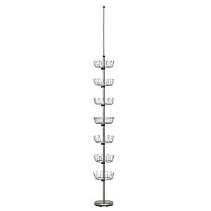 Household Essentials 2197-1 Floor to Ceiling Adjustable 6-Tier Revolving Shoe Rack with Basket - Silver