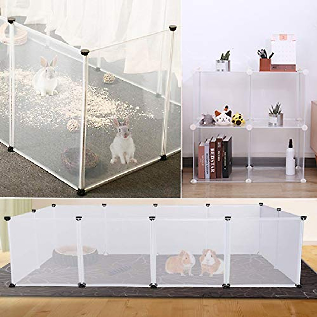 Linifar Small Pet Playpen, Plastic Hamster Yard Fence Cage Portable Metal Enclosure for Guinea Pig Hamster Ferret Bunny Rat Hedgehog Puppy Small Animal, DIY 12 Panels Outdoor (13.8 x 13.8 inches)