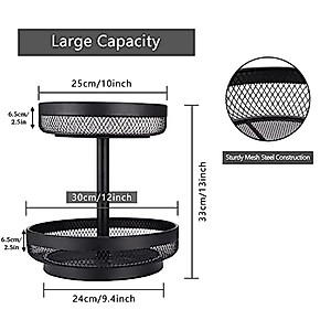 IBERG 2 Tier Fruit Basket Mesh Fruit Bowl - Basket Stand for Fruits Vegetables Bread Snacks (Black)