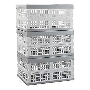 Kiddream Set of 3 Collapsible Storage Bin, 15 Liter Plastic Folding Crates Stackable