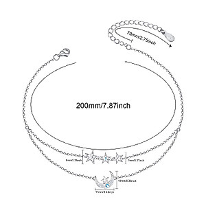 ATTRACTTO Moon Star Ankle Bracelets for Women 925 Sterling Silver Layered Anklets Sea Beach Adjustable Foot Ankle Jewelry Gifts for Teen Wife Girls (Moon Star Ankle)
