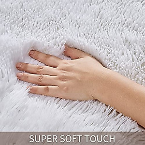 Area Rugs for Living Room Bedroom: 4x6 Feet White Super Soft Fluffy Shag Plush Rugs Carpet for Kids Girls Boys Nursery Playroom Dorm Room Teen Room Decor