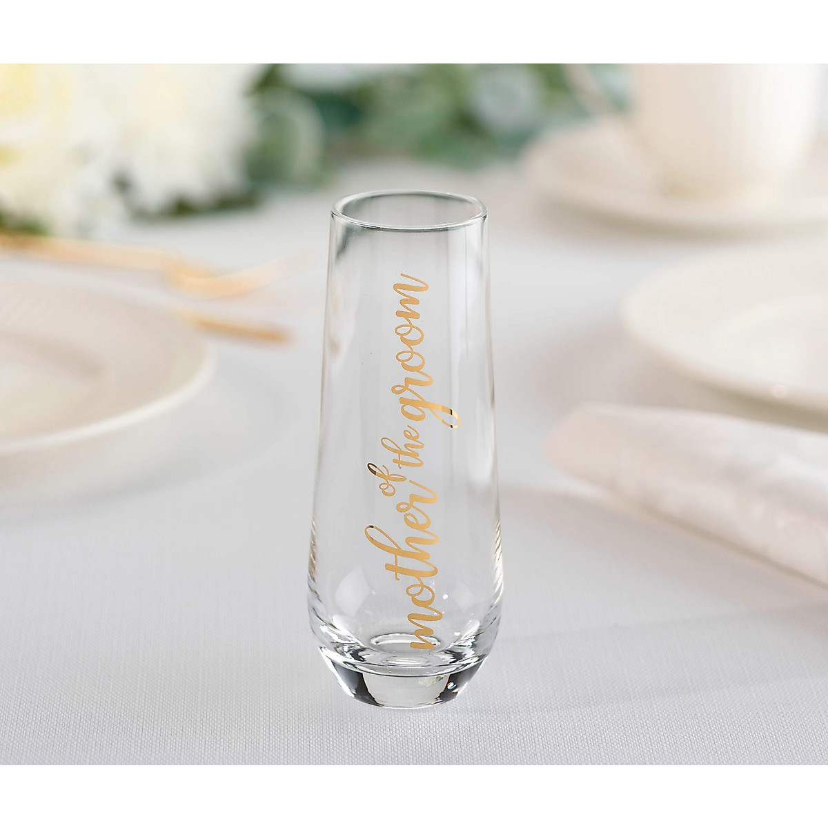 Lillian Rose Mother of Groom Stemless Champagne Wedding Toasting Glass, 1 Count (Pack of 1), Clear