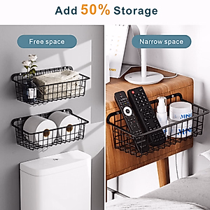 Wall Basket, Packism 4 Pack Hanging Wire Baskets for Organizing Small Versatile Bathroom Organizer Hanging Wall Basket for Bathroom Kitchen Bedroom Garage Add Extra Storage, Easy to Install, Black