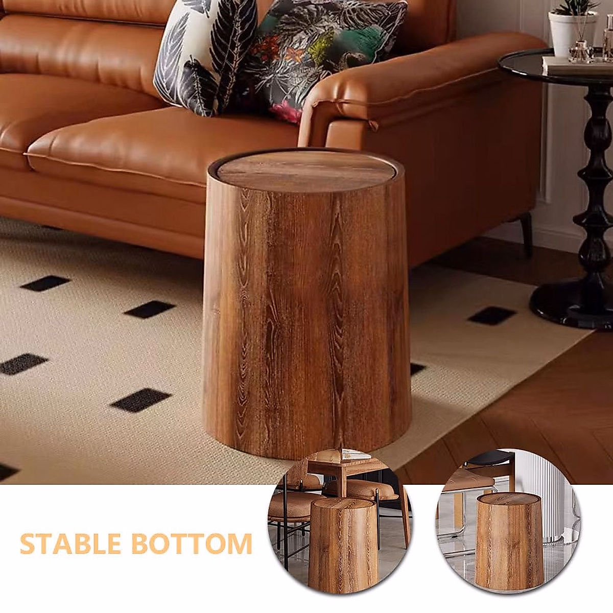 BESTOYARD Wood Grain Trash Can 2.6 Gallon Plastic Round Wastebasket with Swing Lid Garbage Container Bins for Home Office Bedroom Bathroom