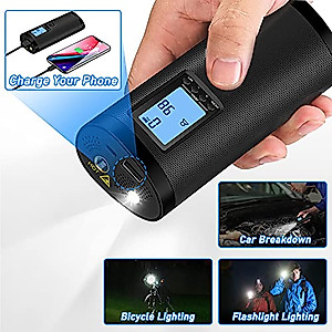 VEEAPE Air Compressor Portable Tire Inflator, 150PSI Electric Air Pump with Pressure Gauge, Heat Dissipation, Rechargeable, Power Bank, LED Light, Tire Pump for Bike Motorcycle Tires Ball(Black)