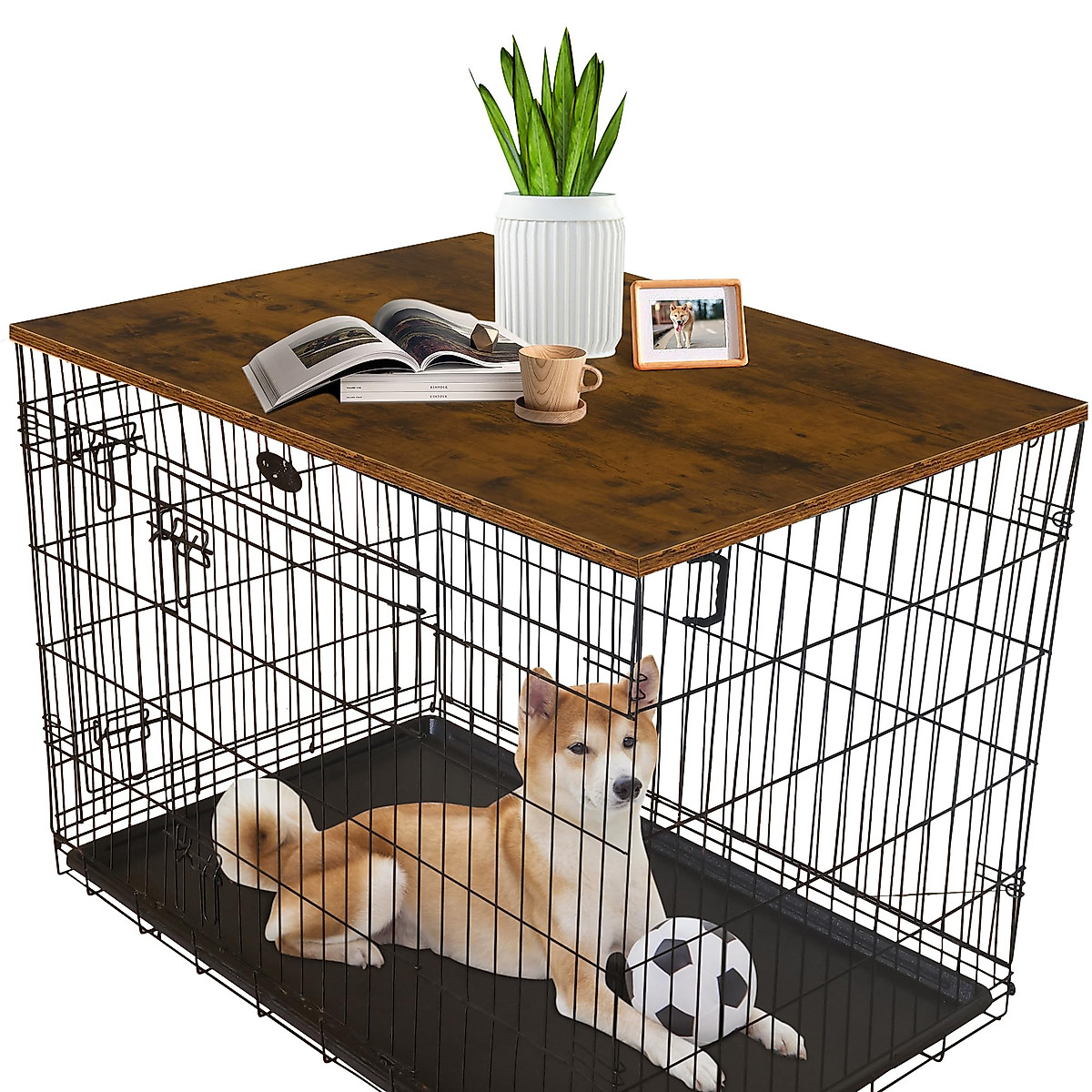 HiCaptain Dog Kennel Wood Table Top, 48 inches Wooden Dog Crate Table Topper, Durable Decorative Dog Kennel Table Topper for Large Dogs Rustic Style