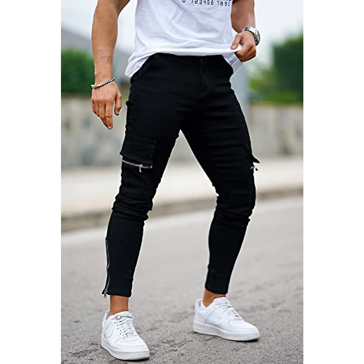 GINGTTO Black Jeans for Men Stretch Fit Skinny Denim Pants for Men Slim Size 32