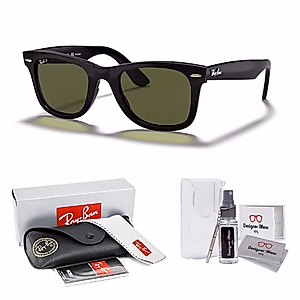 Ray-Ban RB4340 Wayfarer Ease 601/58 50MM Black/Crystal Lens G-15 Green Polarized Sunglasses For Men For Women + Bundle with Designer iWear Eyewear Kit