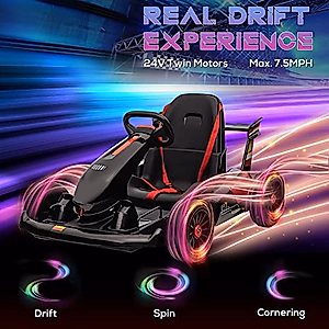Aosom 24V 7.5 MPH Electric Go Kart, Drifting Car for Kids with Remote Control, Music, Horn Honking, Outdoor Ride On Toy Toys for 6-12 Years Old