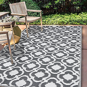 HEBE Outdoor Rug 4'x6'Waterproof Patio Mat Clearance Reversible Door Mats Plastic Straw Camp RV Tent Carpet Floral Area Rug for Camping,Backyard,Deck,Picnic,Beach,Trailer