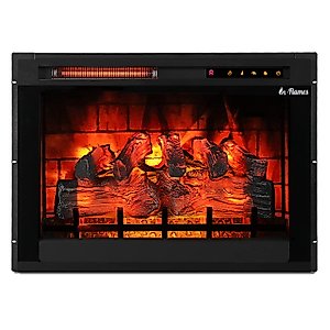 TURBRO in-Flames 28 Inch in-Wall Recessed Electric Fireplace Insert - Realistic Wood Log, 3D Adjustable Flame Effects, Infrared Quartz, Thermostat, and Timer - INF28-3D