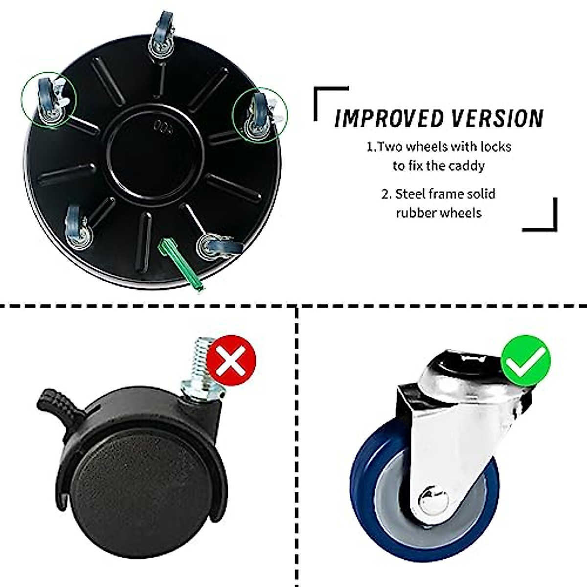 Choclaif Plant Caddy with Wheels - Heavy Duty Iron Plant Stand - Round Pot Trolley for Indoor and Outdoor - Built-in Drainage System - Durable and Easy Mobility(14IN, 3PACK)