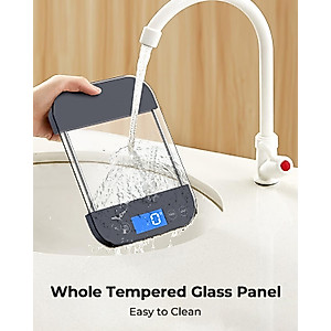 GGQ Rechargeable Food Scale Digital Weight Grams and Oz, [Max 33lb Min 1g], Full Waterproof Temepered Glass Panel, Crystal Clear Design for Kitchen Scale, Grey