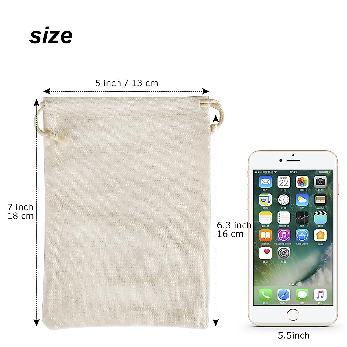 HRX Package 20pcs Muslin Bags 5x7 inch, Cotton Drawstring Pouches Sachet Bags for Gift Party Favors Jewelry DIY