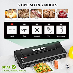 Bonsenkitchen Food Sealer Machine, Dry Vacuum Sealer Machine with 5-in-1 Easy Options for Sous Vide and Food Storage, Air Sealer Machine with 5 Vacuum Seal Bags & 1 Air Suction Hose, Black