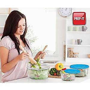 Mixing Bowl Set with Lids; Kitchen Food Storage Containers, Plastic Airtight Nesting Stackable Meal Prep 12 Piece, 6 Bowls & 6 Covers; No Spill Leakproof Lightweight - for Baking, Salad, Picnic (Blue)