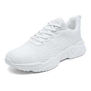 SUNROLAN Walking Shoes for Women Outdoor Casual Lightweight Work Travel Tennis Running Sneakers (2308-White-37)