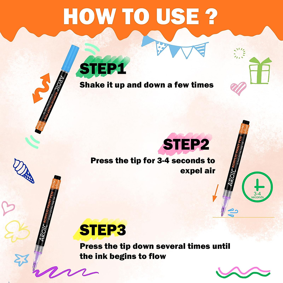 AROIC 24 Pack Acrylic Paint Pens for Rock Painting Fine Point Paint Markers Acrylic Paint Markers For Wood,Metal,Plastic,Glass,Canvas, Ceramic,Craft markers,Halloween Pumpkin Painting And More.