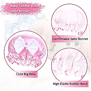 DANMY Kids Satin Bonnet Sleep Cap for Baby Infant Toddler Little Girls, Curly Hair Adjustable Silk Satin Cap for Children（Gray/Dark pink-2pcs）