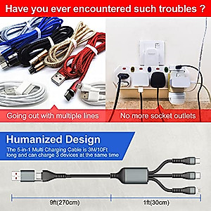 100W USB C Multi Charging Cable 3M/10Ft [Apple MFi Certified]5-in-1 USB A/USB C to Micro USB+Lightning+Type C Fast Charging Cable,Nylon Braided Universal Charging Cable for Android/iPhone/Laptop/i Pad