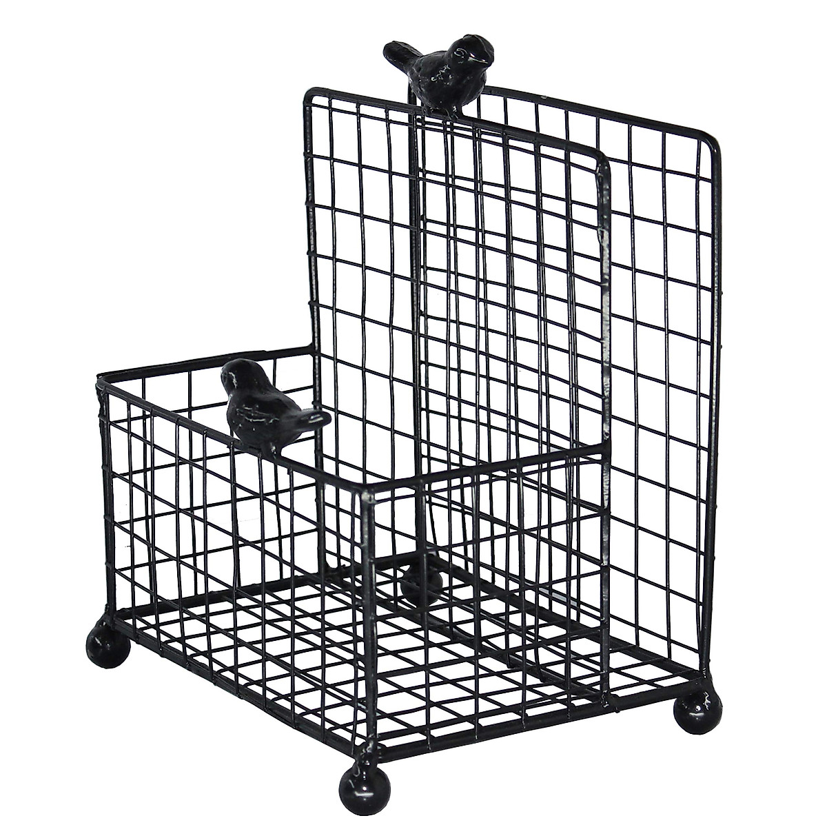 OwlGift Metal Salt & Pepper Holder, Upright Napkin Holder w/Top Cast Iron Bird, Freestanding Condiments Storage Organizer, Napkin Caddy for Tabletop, Office, Restaurant, Dinning Table – Black