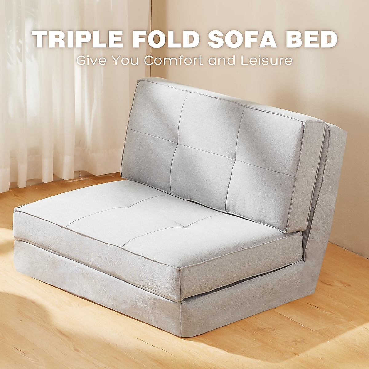 Congermom Adjustable Convertible Flip Chair Upholstered Floor Sofa with 5-Position Backrest,3 in1 Folding Sleeper Dorm Game Bed Couch Mattress for Living Room,Bedroom,70.8" L X 27.5" W X 5.1" H