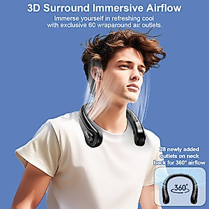 Delmac Portable Neck Fan, 6000mAh Rechargeable Personal Fan, 360° Cooling Wearable Fan, 3 Speed Adjustable Hands Free Fan, Low Noise Bladeless Fans, USB Powered Sport Fan for Indoor & Outdoor (Black)