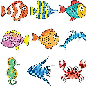 63 Pieces Sea Animals Cutouts Fish Cutouts Tropical Fish Accents Colorful Fish Accents with Glue Point Dots for Classroom Decor Bulletin Board Ocean Themed Party Baby Nursery Kids Bedroom