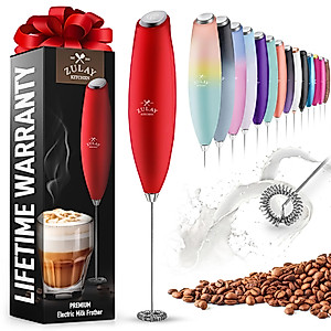 Zulay Powerful Milk Frother for Coffee with Powerful Motor - Handheld Frother Electric Whisk, Milk Foamer, Mini Mixer & Coffee Blender Frother for Frappe, Latte, Matcha, No Stand - Red
