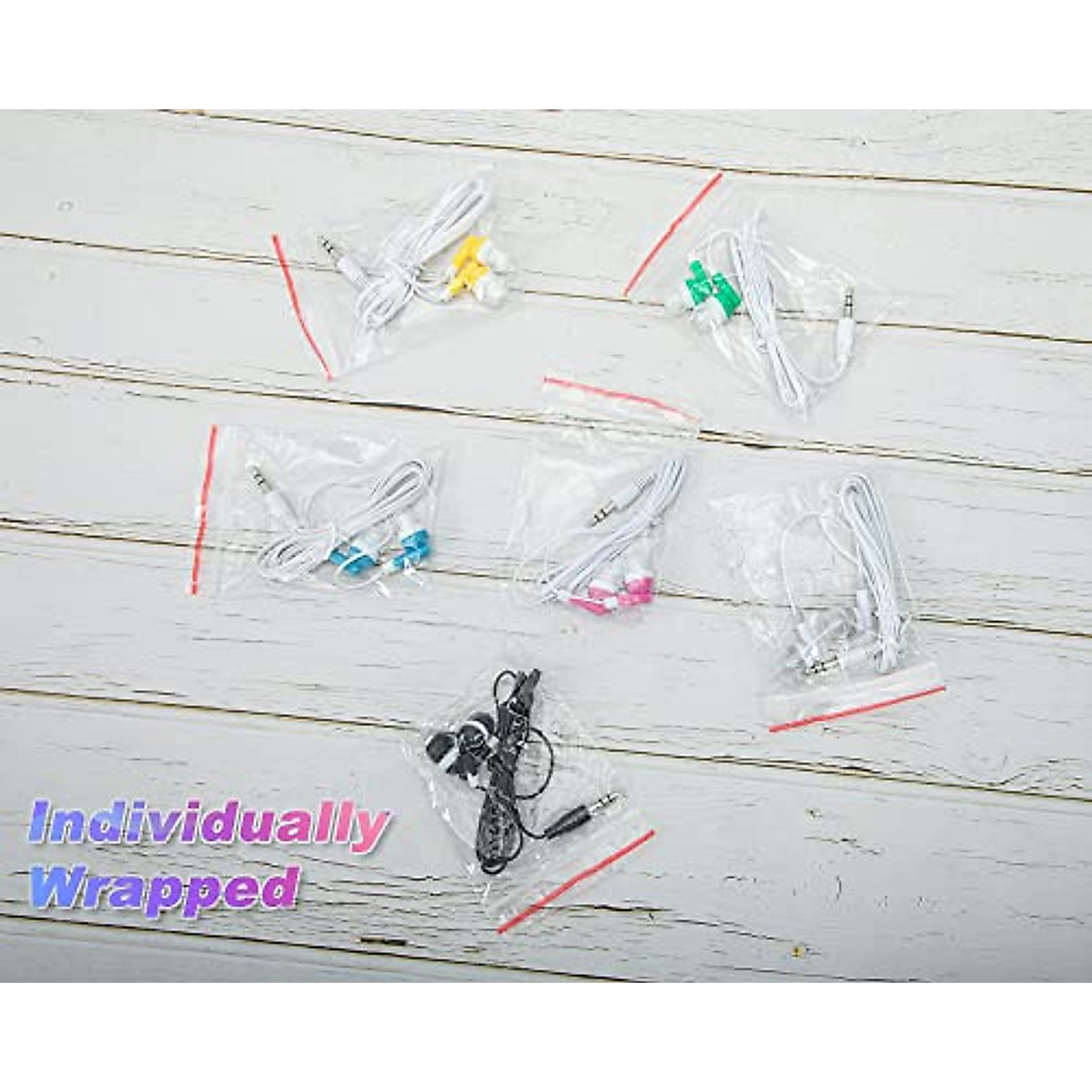 QIDAIZUOEN 60 Packs Earbuds Bulk Classroom Headphones Wired in Ear Disposable Student Earphones Multiple Colors Individually Wrapped for School Travel or Home Use