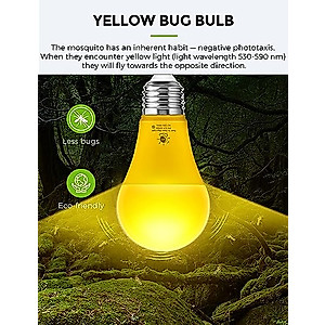 LOHAS Yellow LED Bug Light Bulbs Outdoor, A19 9W Auto On/Off Bug Lights for Outside, 2000K Amber Porch Light Bulb 60W Equi, Non-Attracting, E26 Base, Not-Dimmable, Ideal for Patio, Backyard, 2 Pack