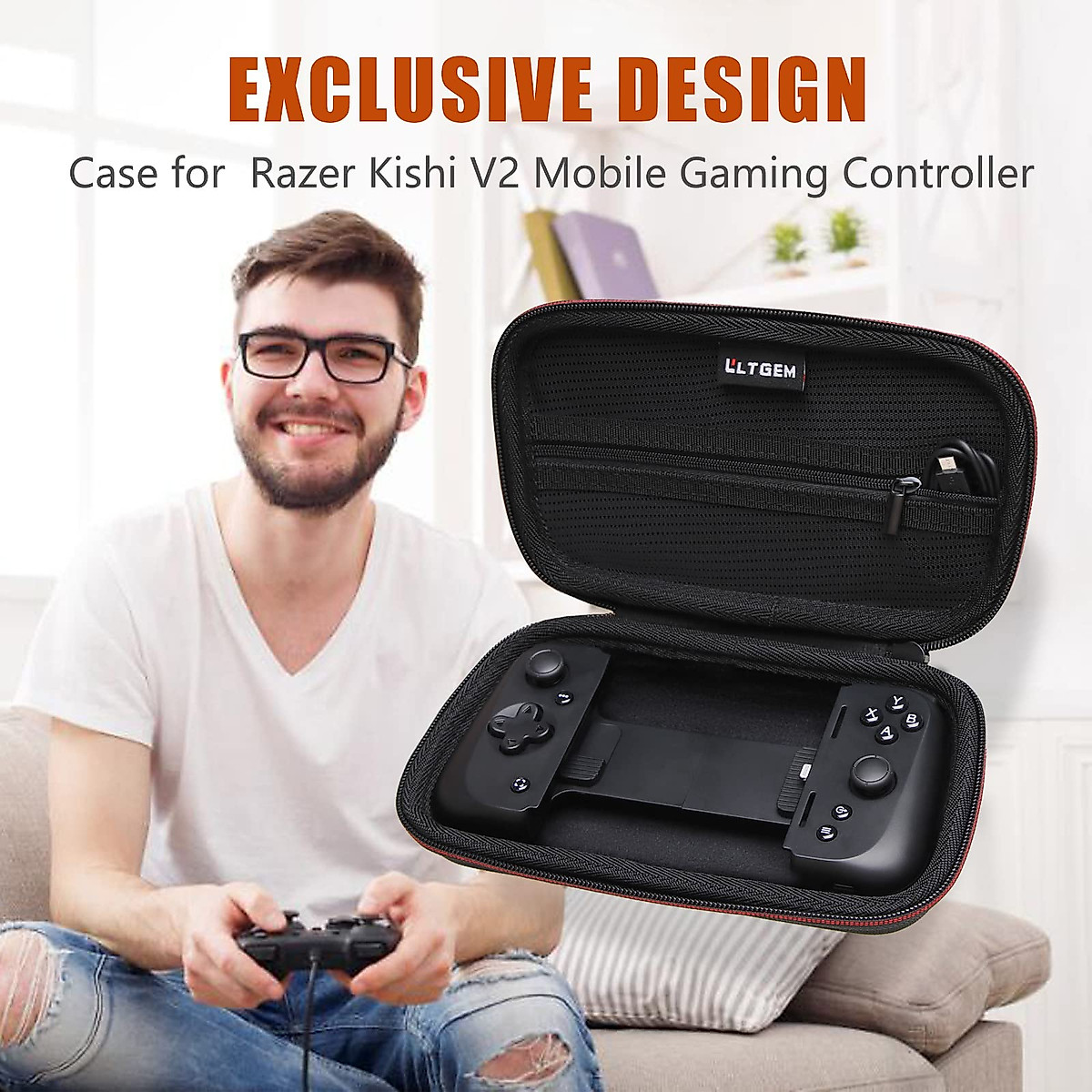 LTGEM EVA Hard Case Compatible with Razer Kishi V2 Mobile Gaming Controller / Kishi V2 Pro Mobile Gaming Controller (Black)