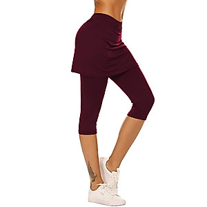 Ekouaer Capri Skirt Active Tight Pants Performance Cycling Skirted Leggings Shorts Skirt Pants Wine Red