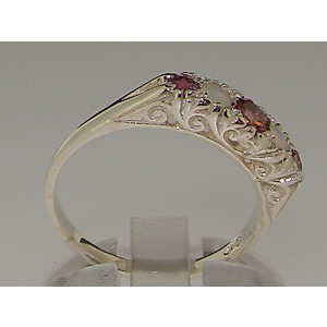 LetsBuyGold 925 Sterling Silver Natural Pink Tourmaline and Opal Womens Anniversary Ring - Size 8.25