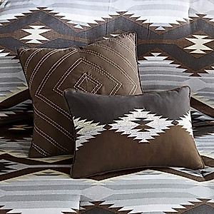 Woolrich Rustic Lodge Cabin Comforter Set - All Season Down Alternative Warm Bedding Layer and Matching Shams, Oversized Queen, Bitter Creek, Grey/Brown